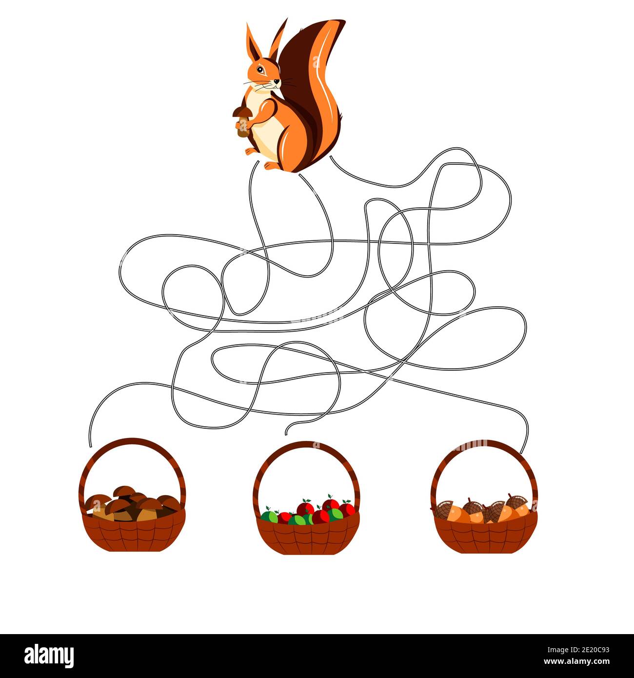 maze for children, guide the squirrel to the basket of mushrooms. Find ...