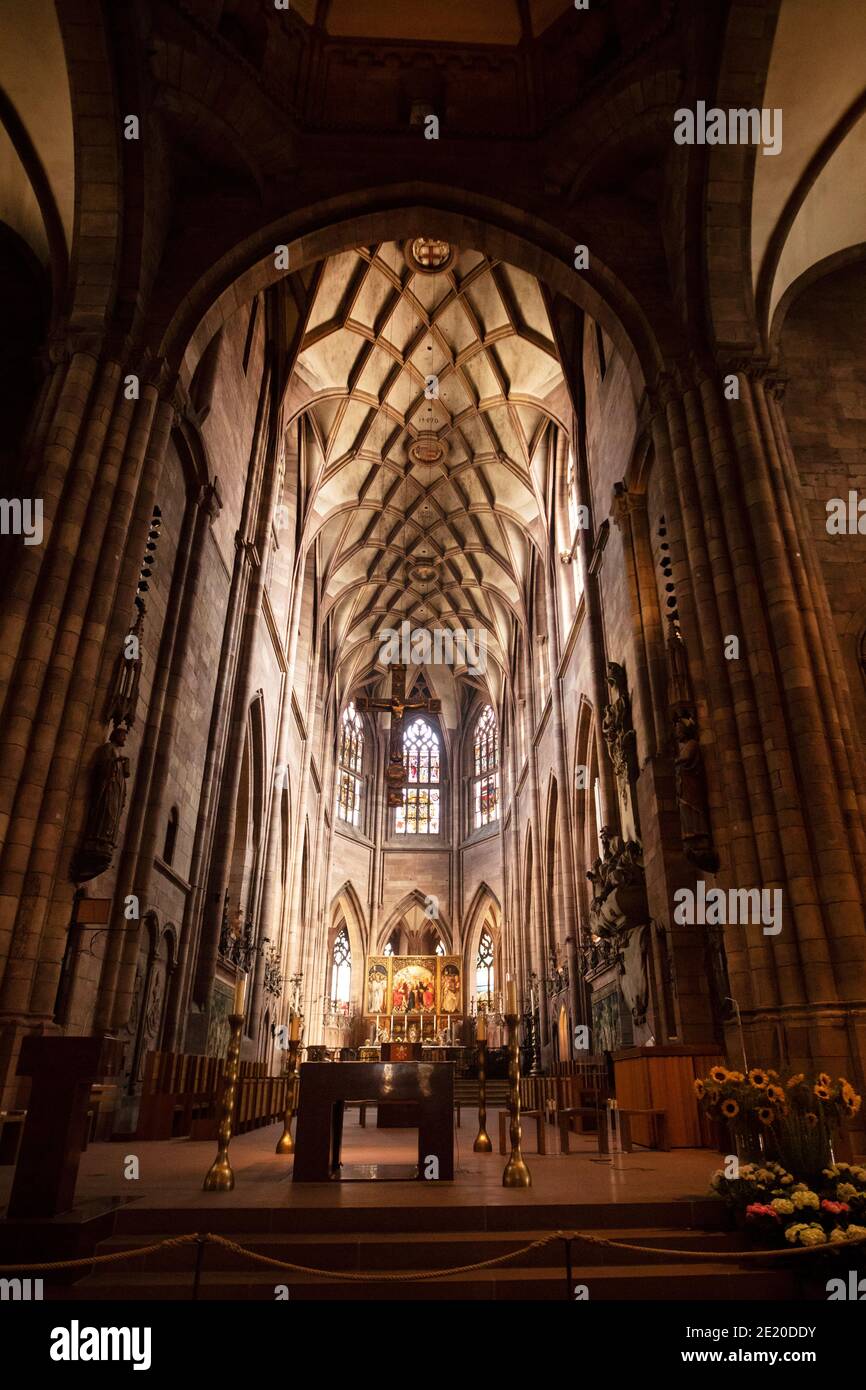 The interior and altar of the historic gothic minster (cathedral) in ...