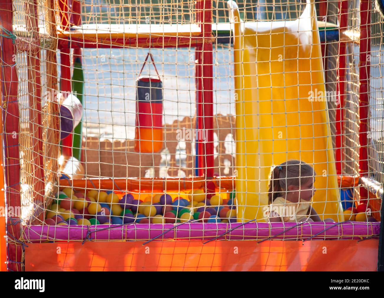 Playground with colorful mats and soft items for games Stock Photo - Alamy