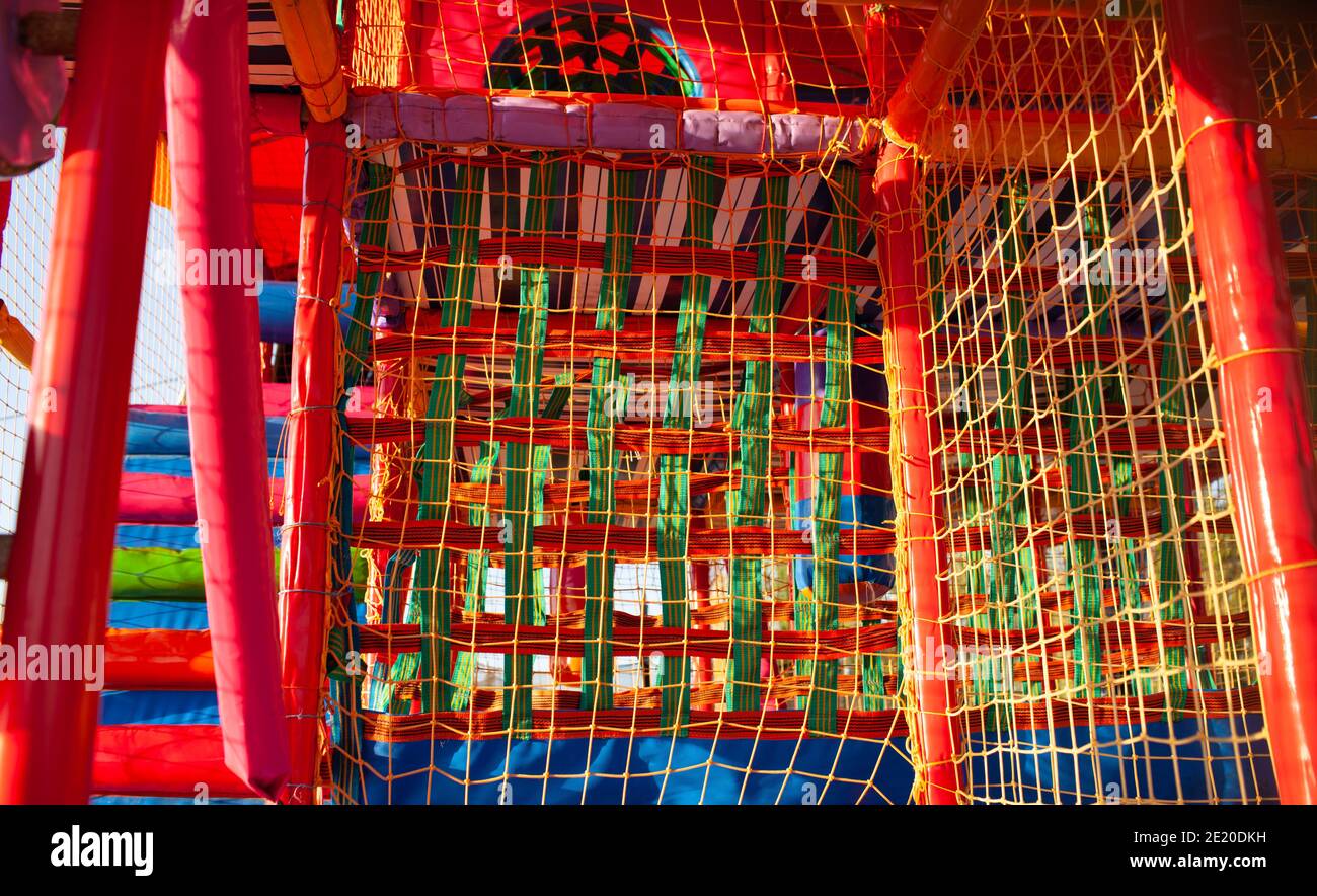 Playground with colorful mats and soft items for games Stock Photo - Alamy