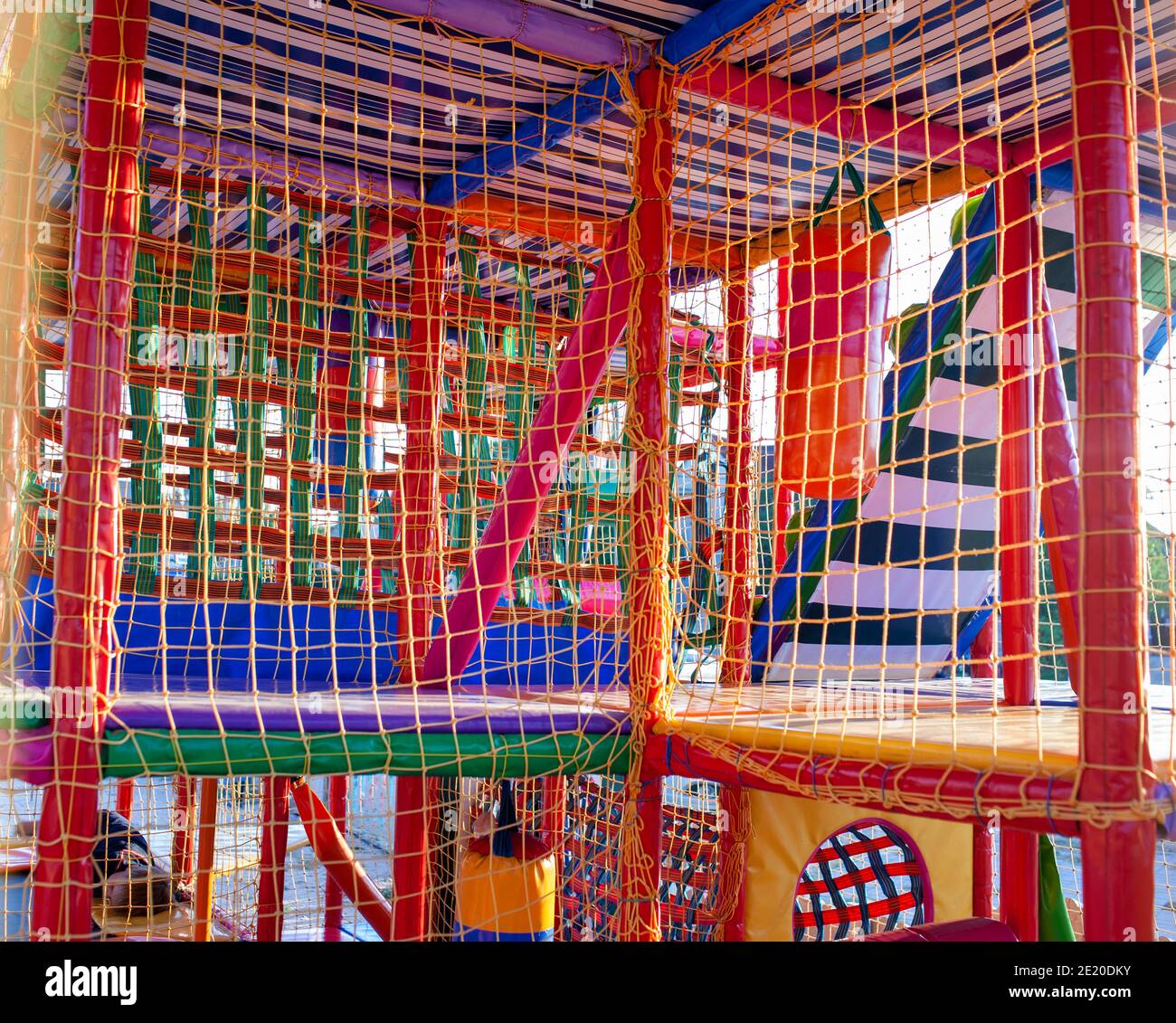 Playground with colorful mats and soft items for games Stock Photo - Alamy