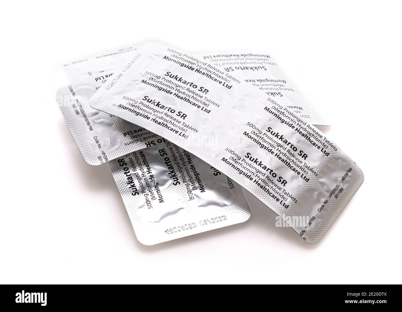 SWINDON, UK - JANUARY 11, 2021: Blister Packs of Sukkarto SR Metformin ...