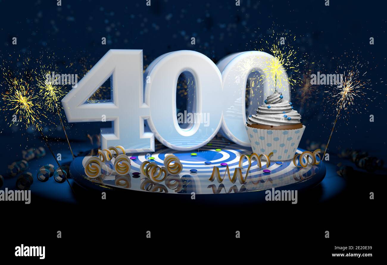 Cupcake with sparkling candle for 400th birthday or anniversary with ...