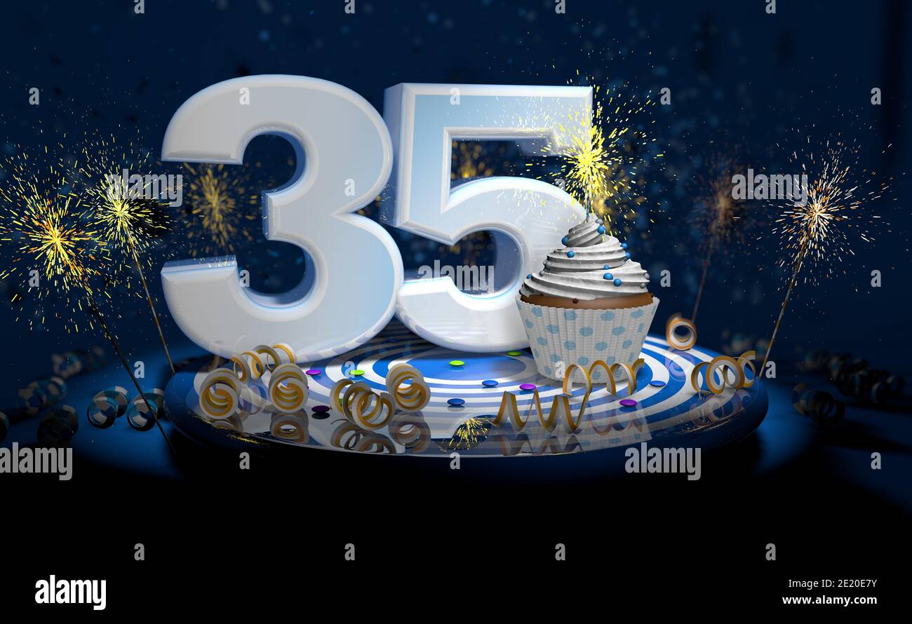 Cupcake with sparkling candle for 35th birthday or anniversary with big ...