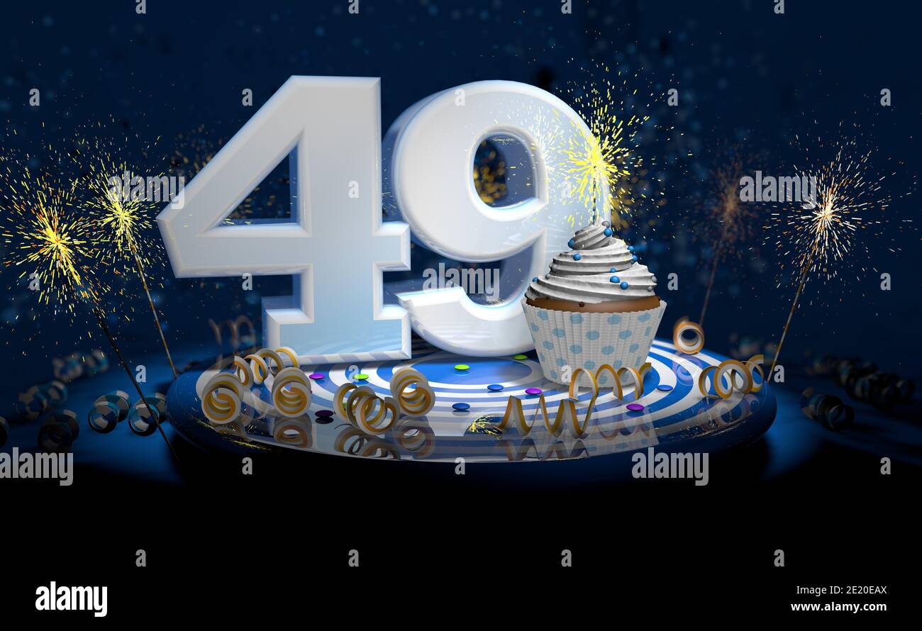 Cupcake with sparkling candle for 49th birthday or anniversary with big ...