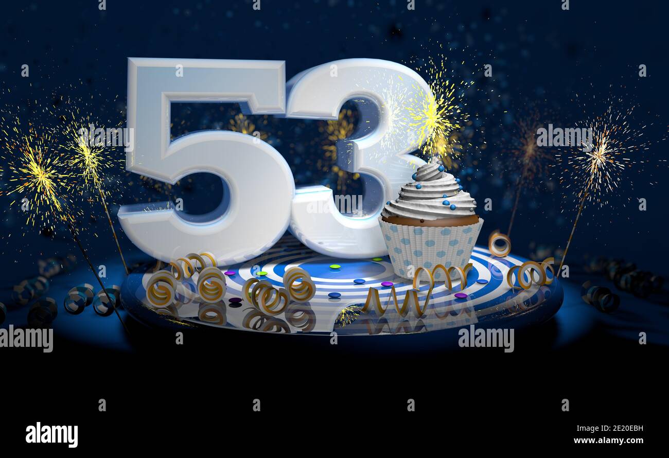 Cupcake with sparkling candle for 53th birthday or anniversary with big ...