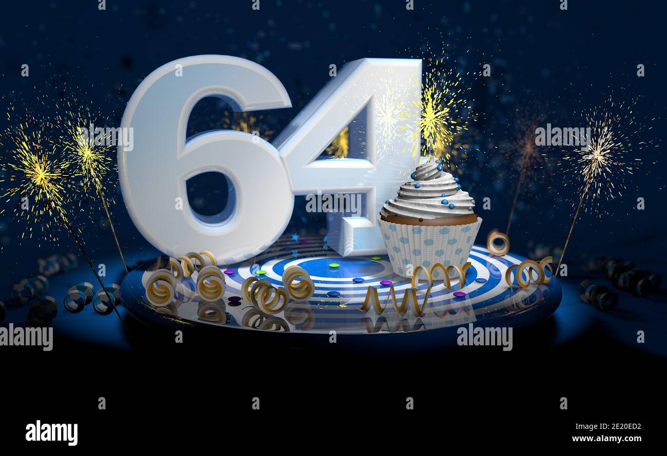 Cupcake with sparkling candle for 64th birthday or anniversary with big ...