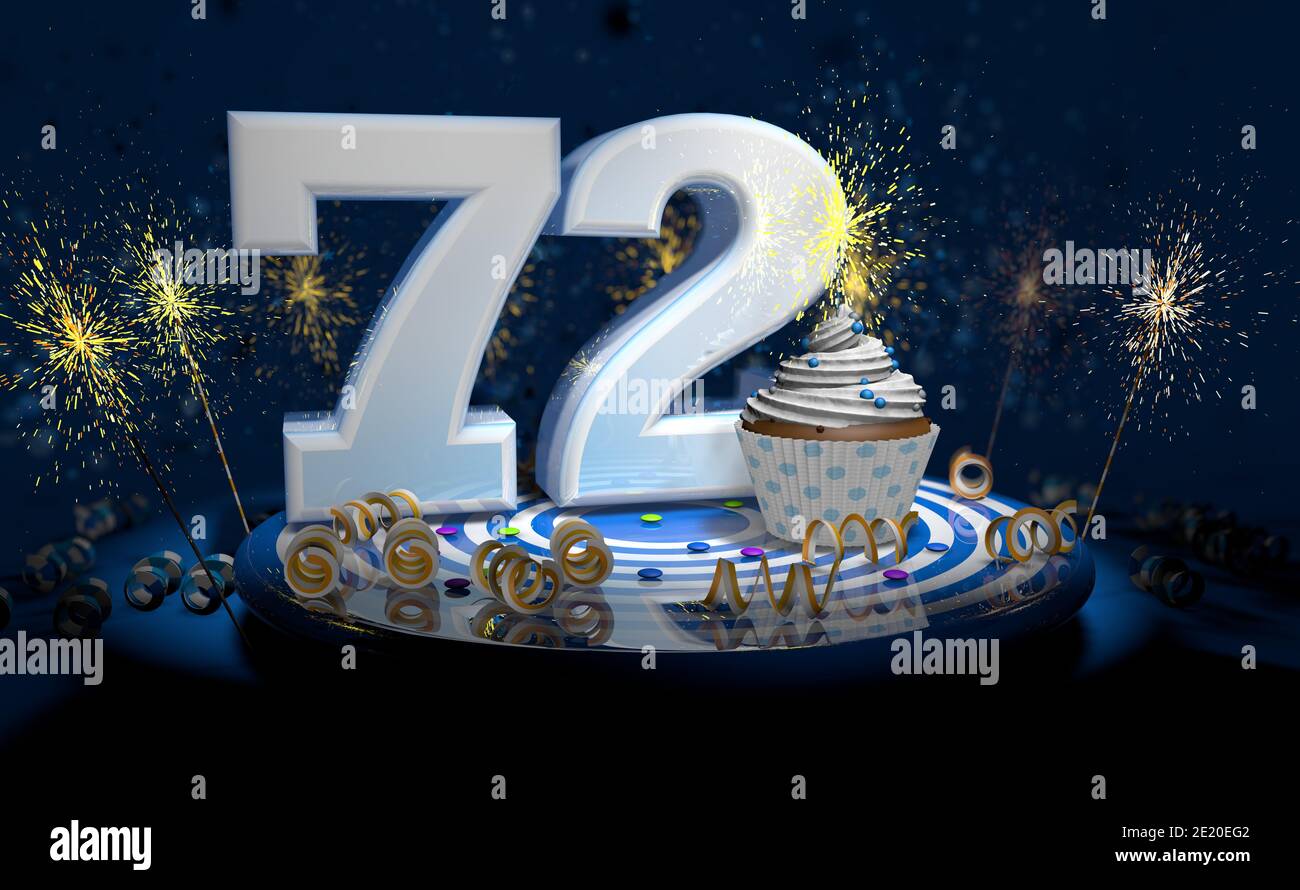 Cupcake with sparkling candle for 72th birthday or anniversary with big ...