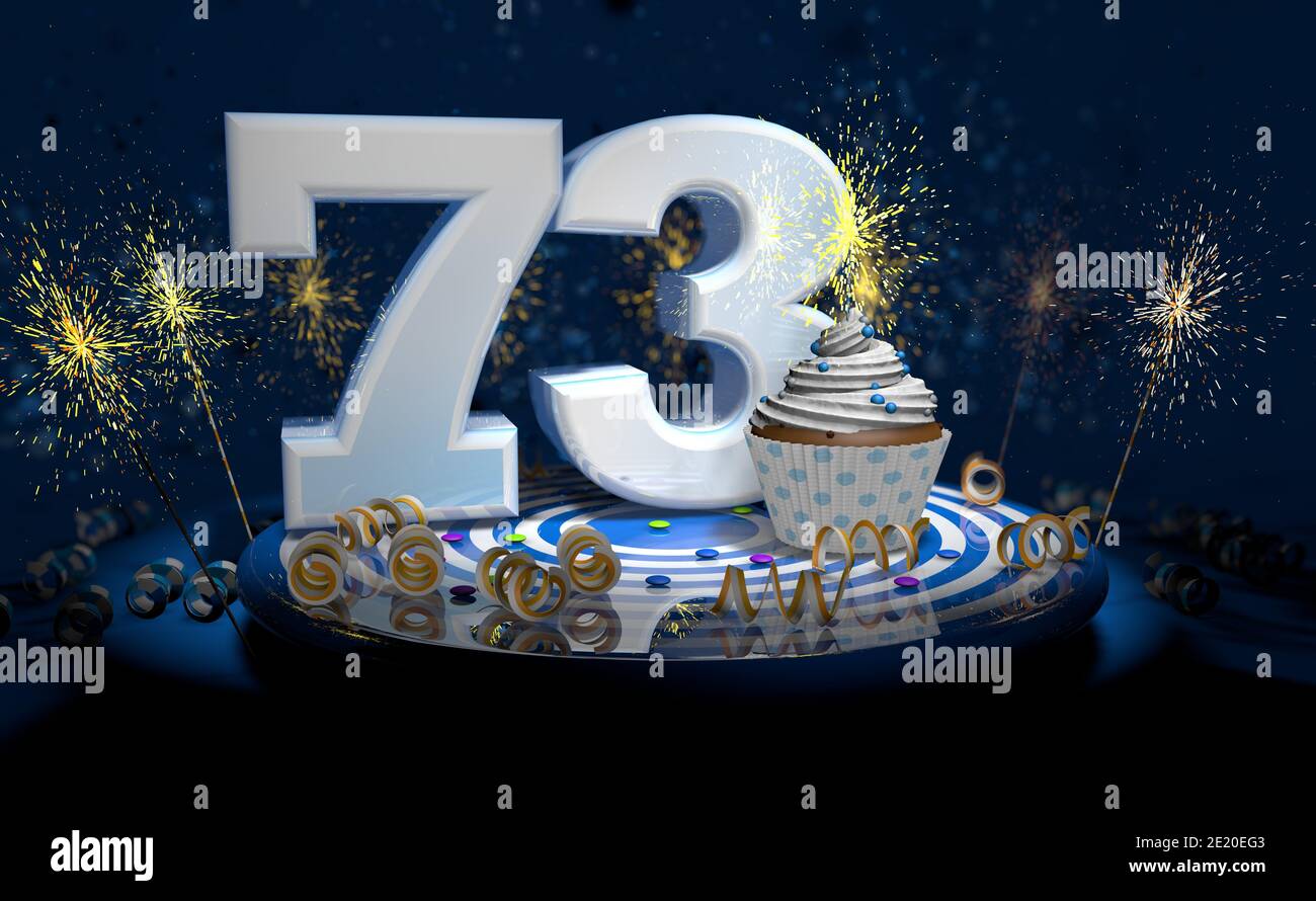Cupcake with sparkling candle for 73th birthday or anniversary with big ...