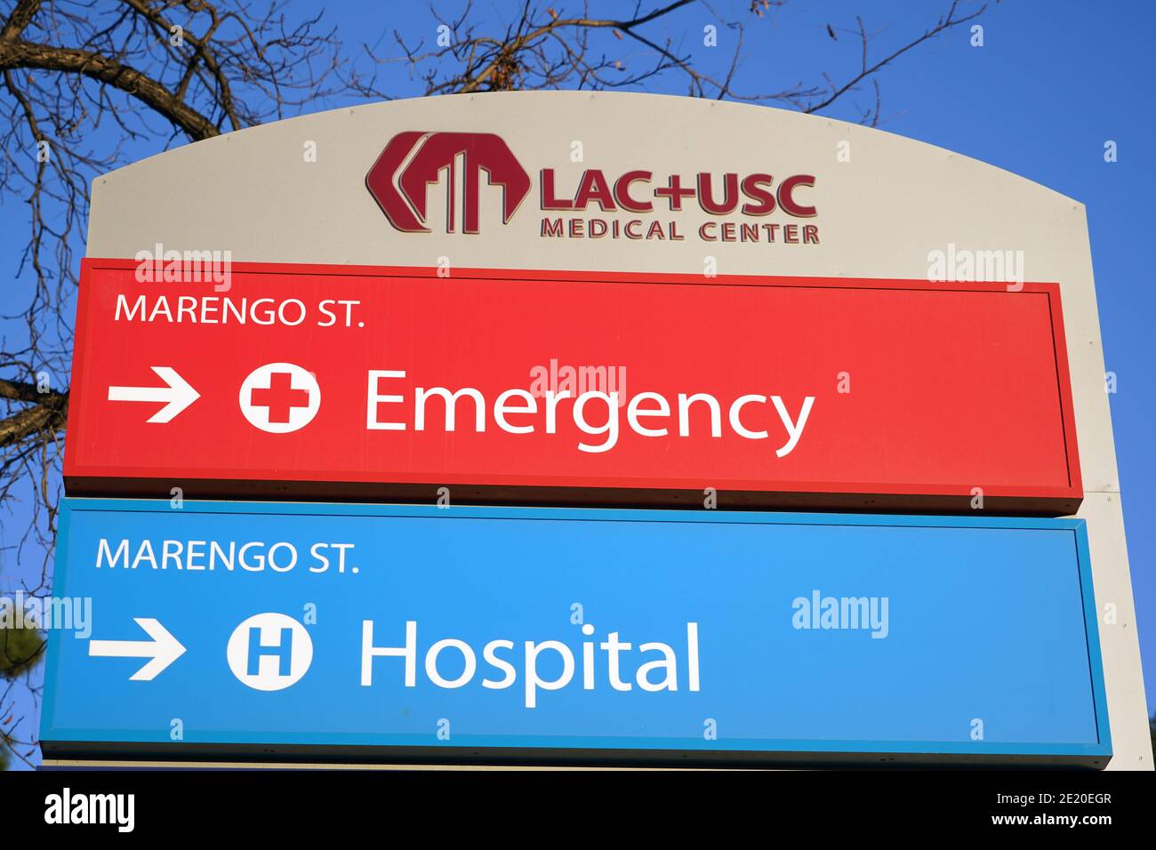 An emergency room sign at the Los Angeles County-USC Medical Center ...