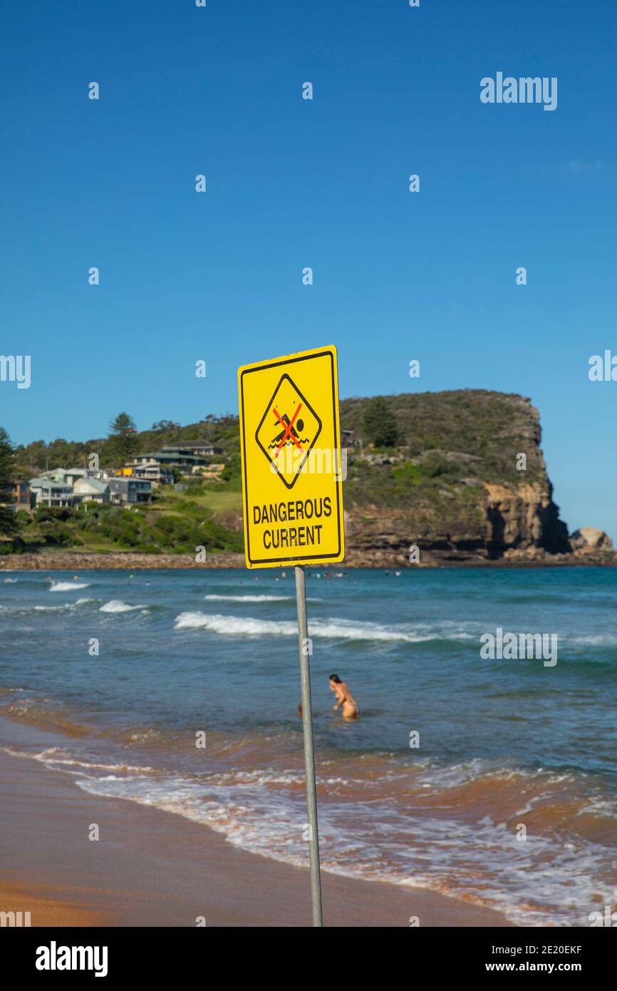 Surf rescue Dangerous current rips sign at a Sydney beach to warn ...