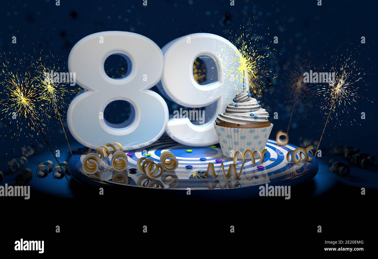 Cupcake with sparkling candle for 89th birthday or anniversary with big ...