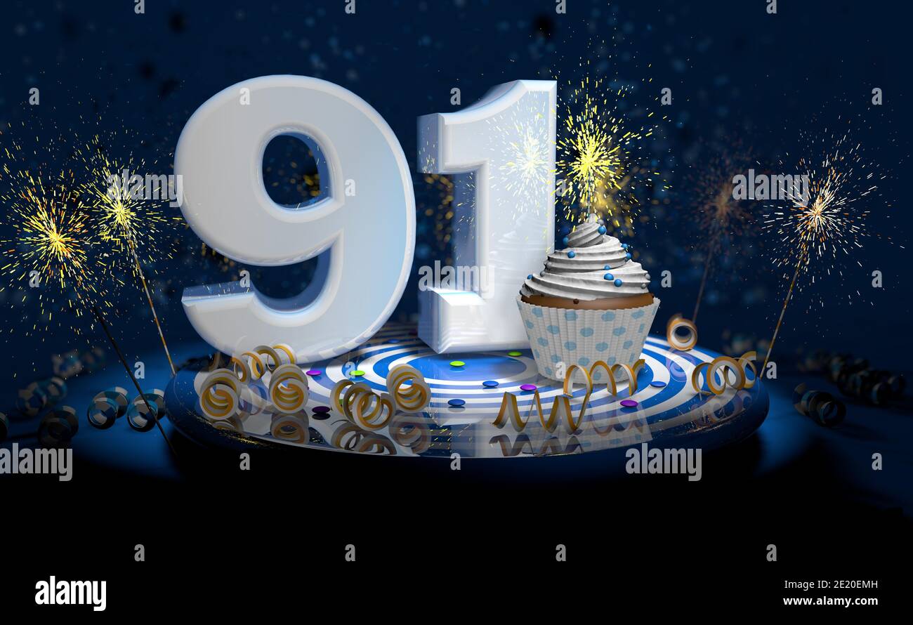 Cupcake With Sparkling Candle For 91th Birthday Or Anniversary With Big cupcake-with-sparkling-candle-for-91th-birthday-or-anniversary-with-big