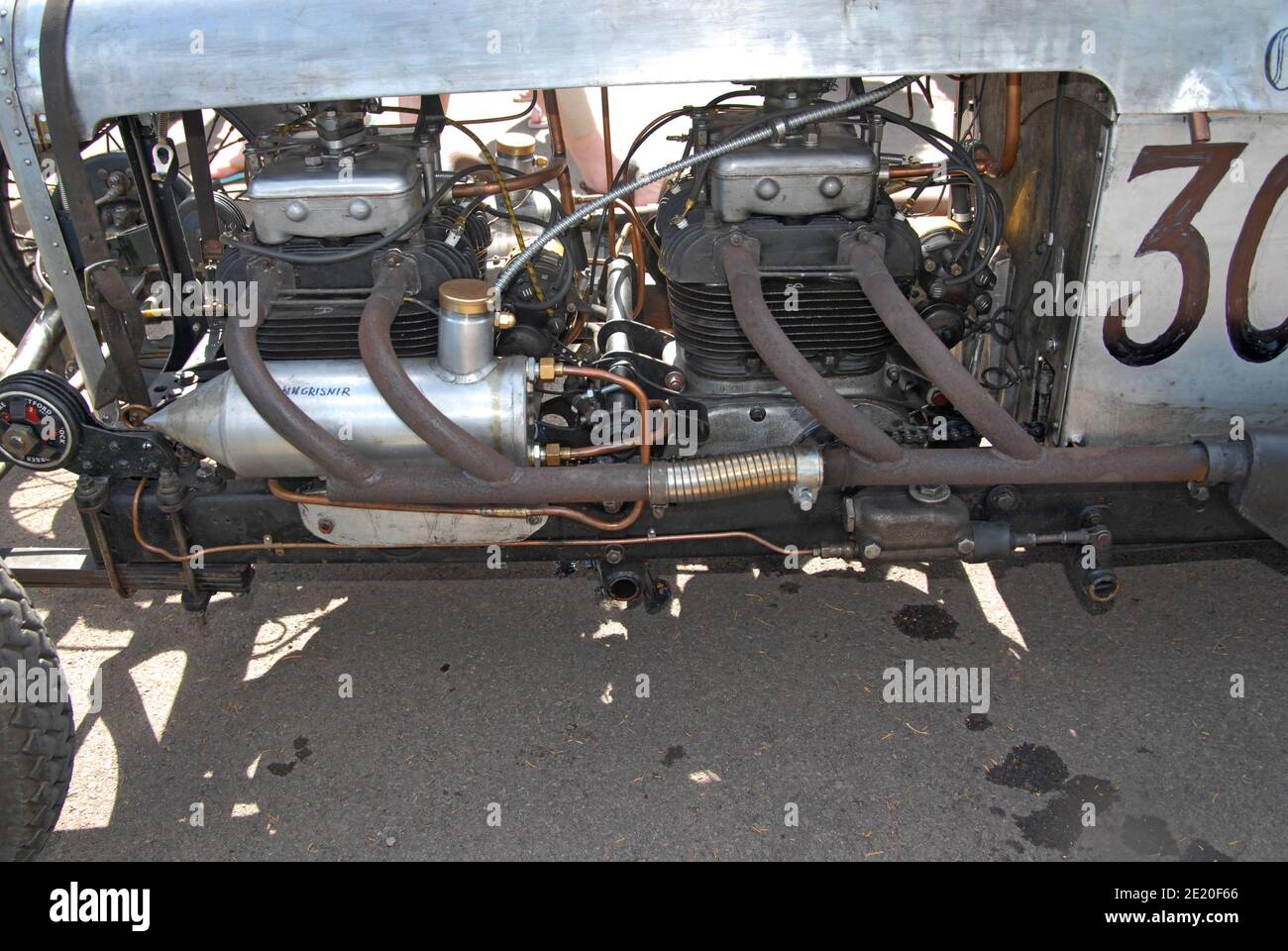 A hill climb special racing car with twin Ariel Square Four engines ...