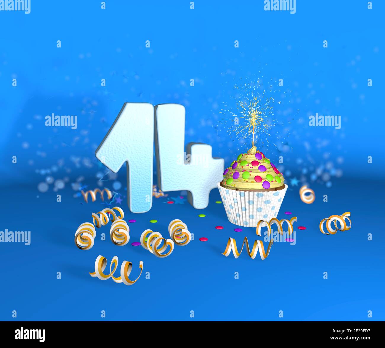Cupcake with sparkling candle for birthday or anniversary 14 with the ...