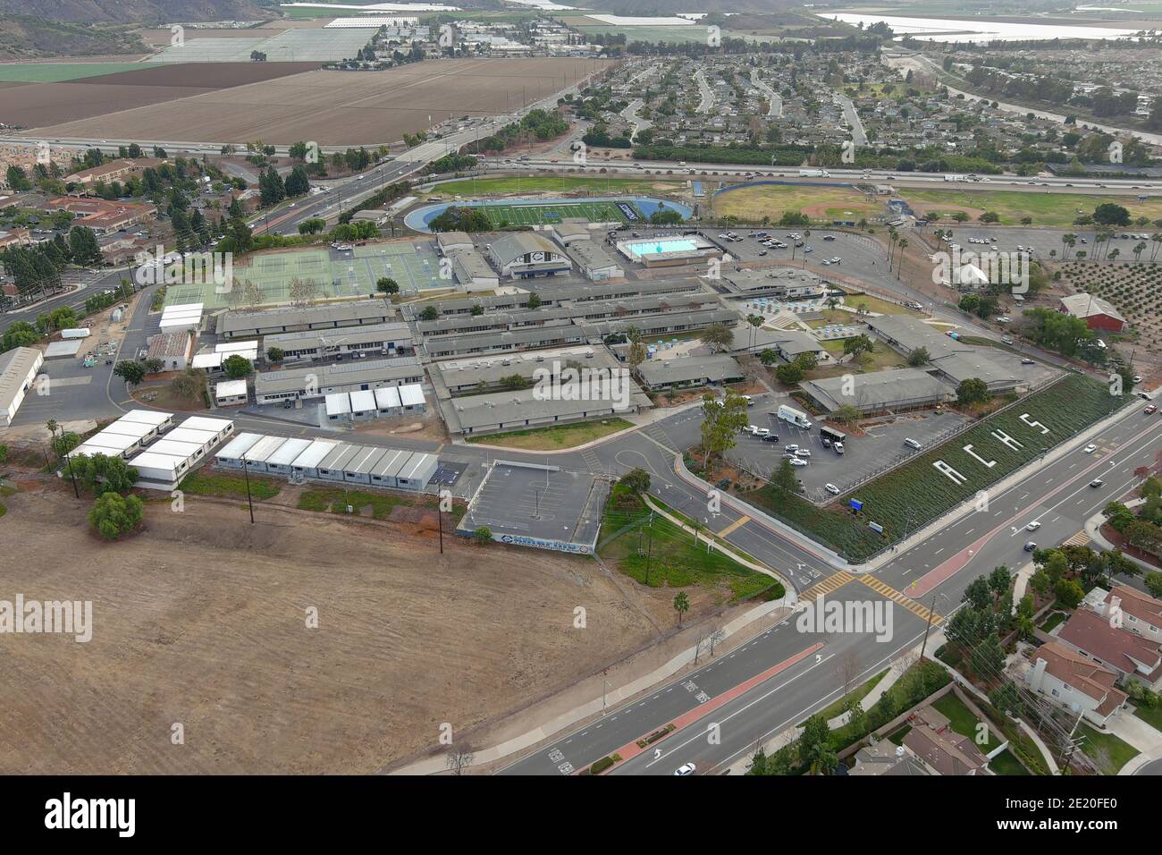 An aerial view of Adolfo Camarillo High School, Wednesday, Jan. 6, 2021 ...