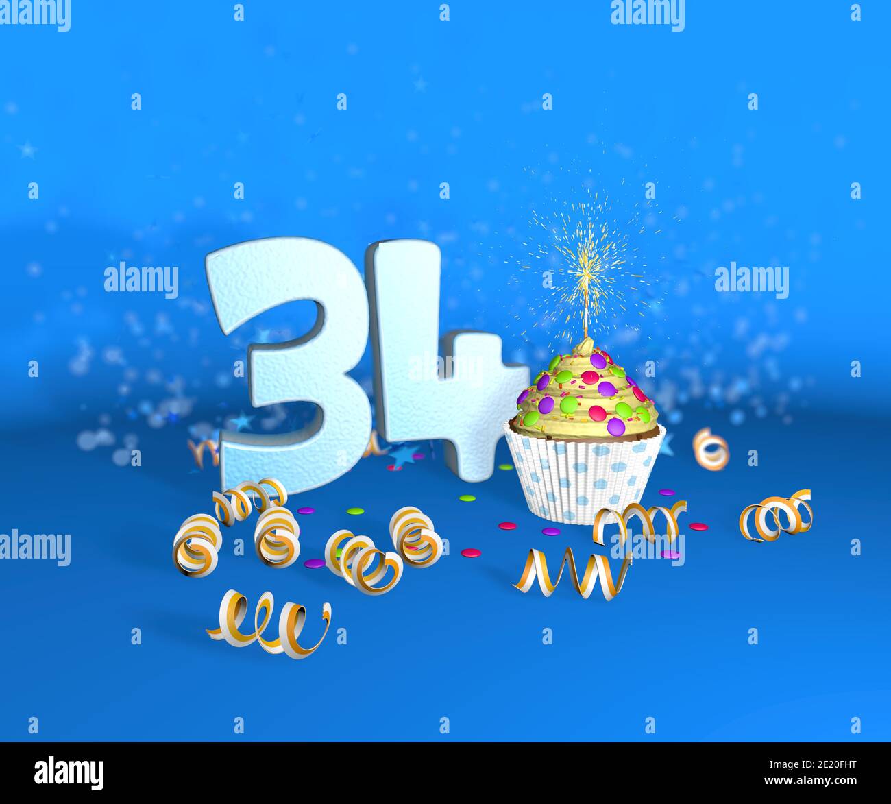 Cupcake with sparkling candle for birthday or anniversary 34 with the ...