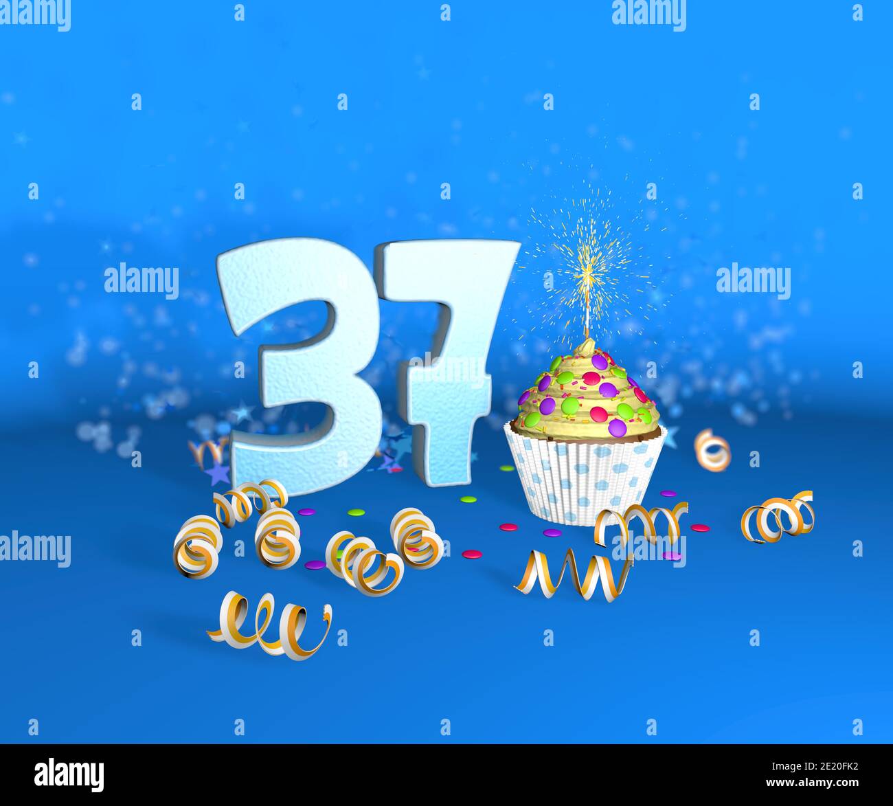 Cupcake with sparkling candle for birthday or anniversary 37 with the ...