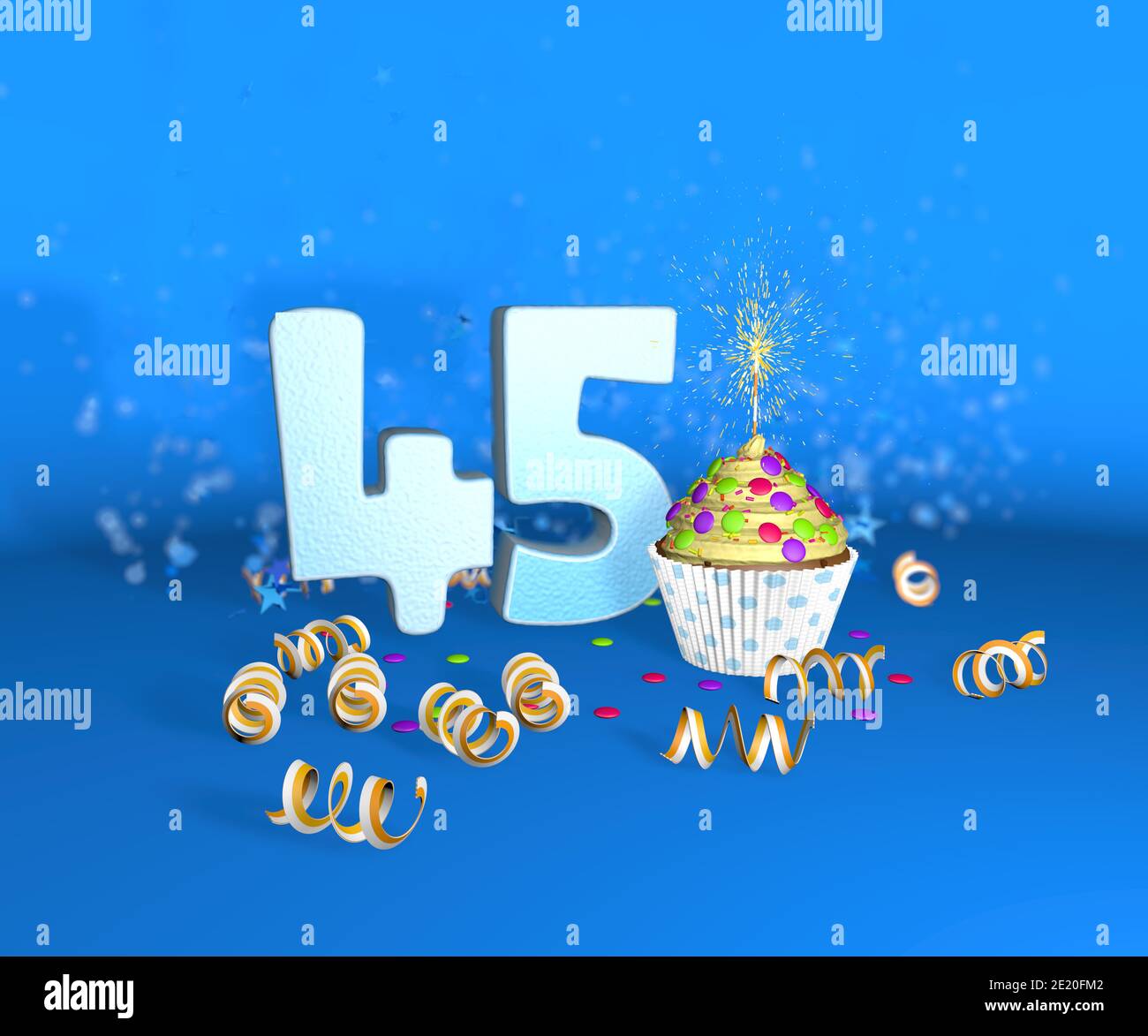 Cupcake with sparkling candle for birthday or anniversary 45 with the ...