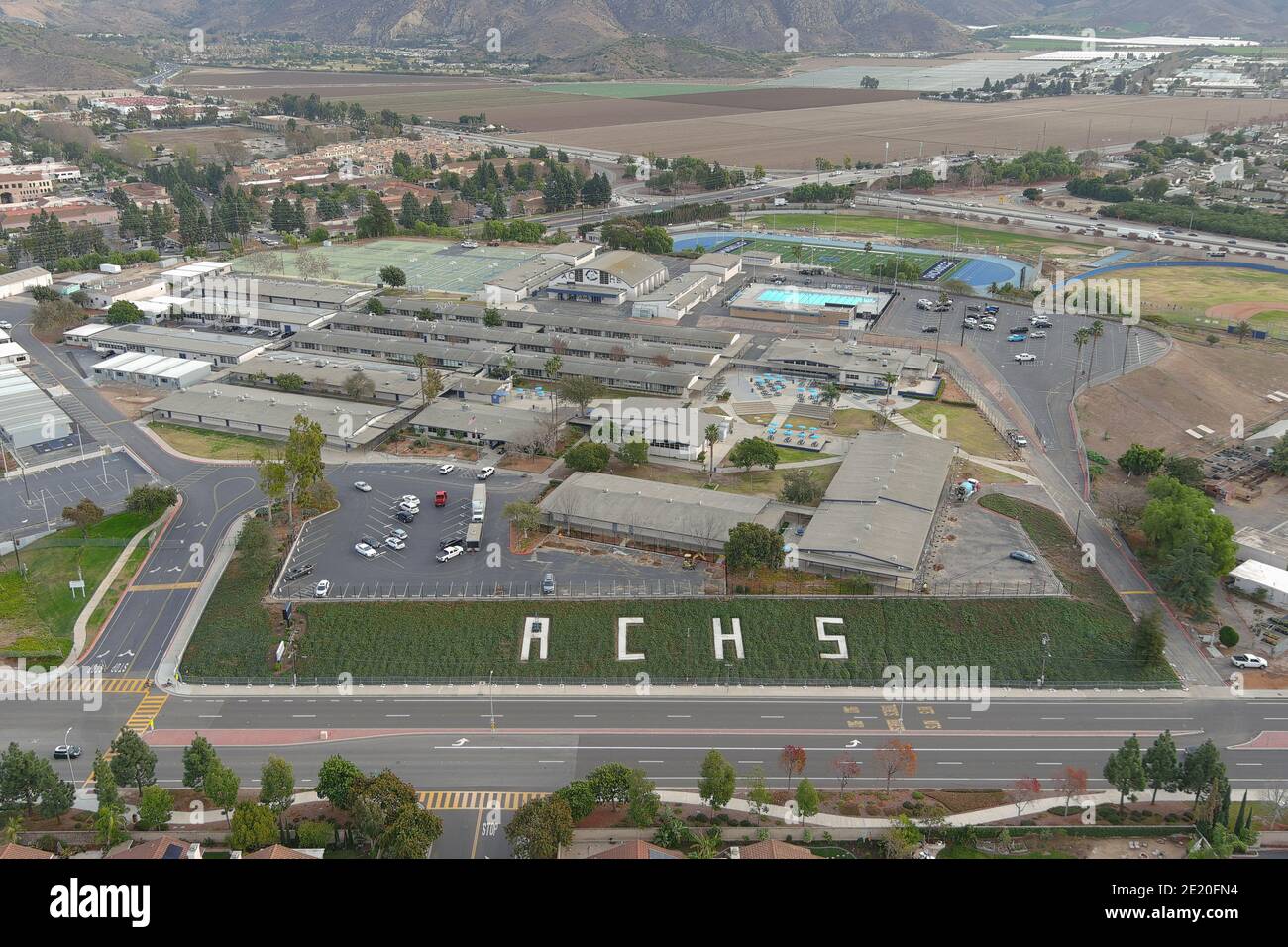 An aerial view of Adolfo Camarillo High School, Wednesday, Jan. 6, 2021 ...