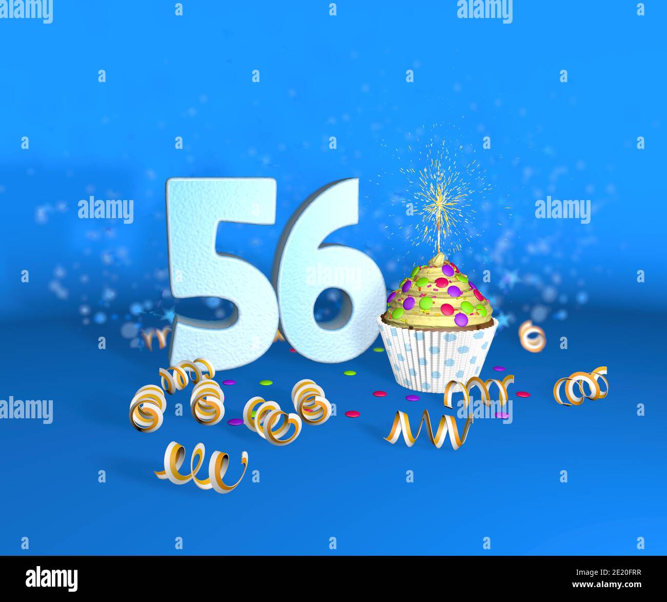 Cupcake with sparkling candle for birthday or anniversary 56 with the ...