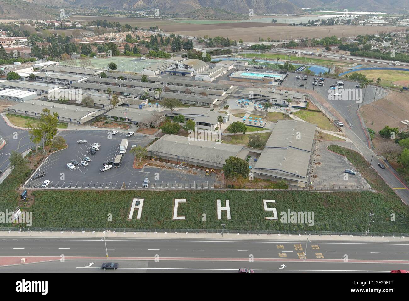 An aerial view of Adolfo Camarillo High School, Wednesday, Jan. 6, 2021 ...