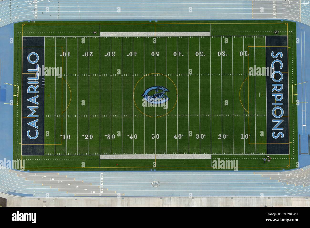 An aerial view of Adolfo Camarillo High School football field and ...