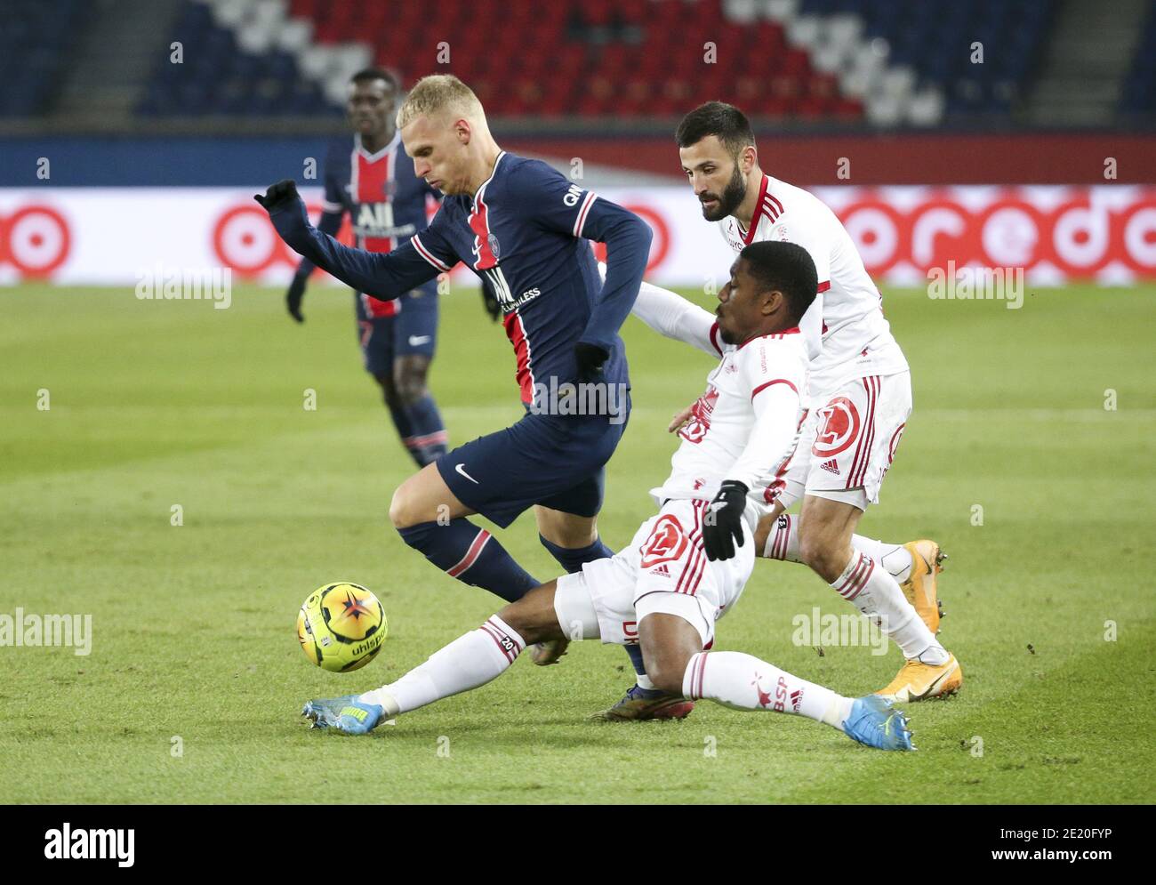 Mitchel Bakker of PSG, Ronael Pierre-Gabriel, Franck Honorat of Brest ...