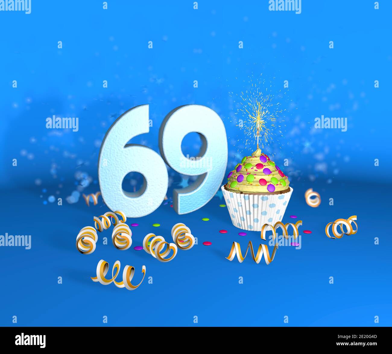 Cupcake with sparkling candle for birthday or anniversary 69 with the ...