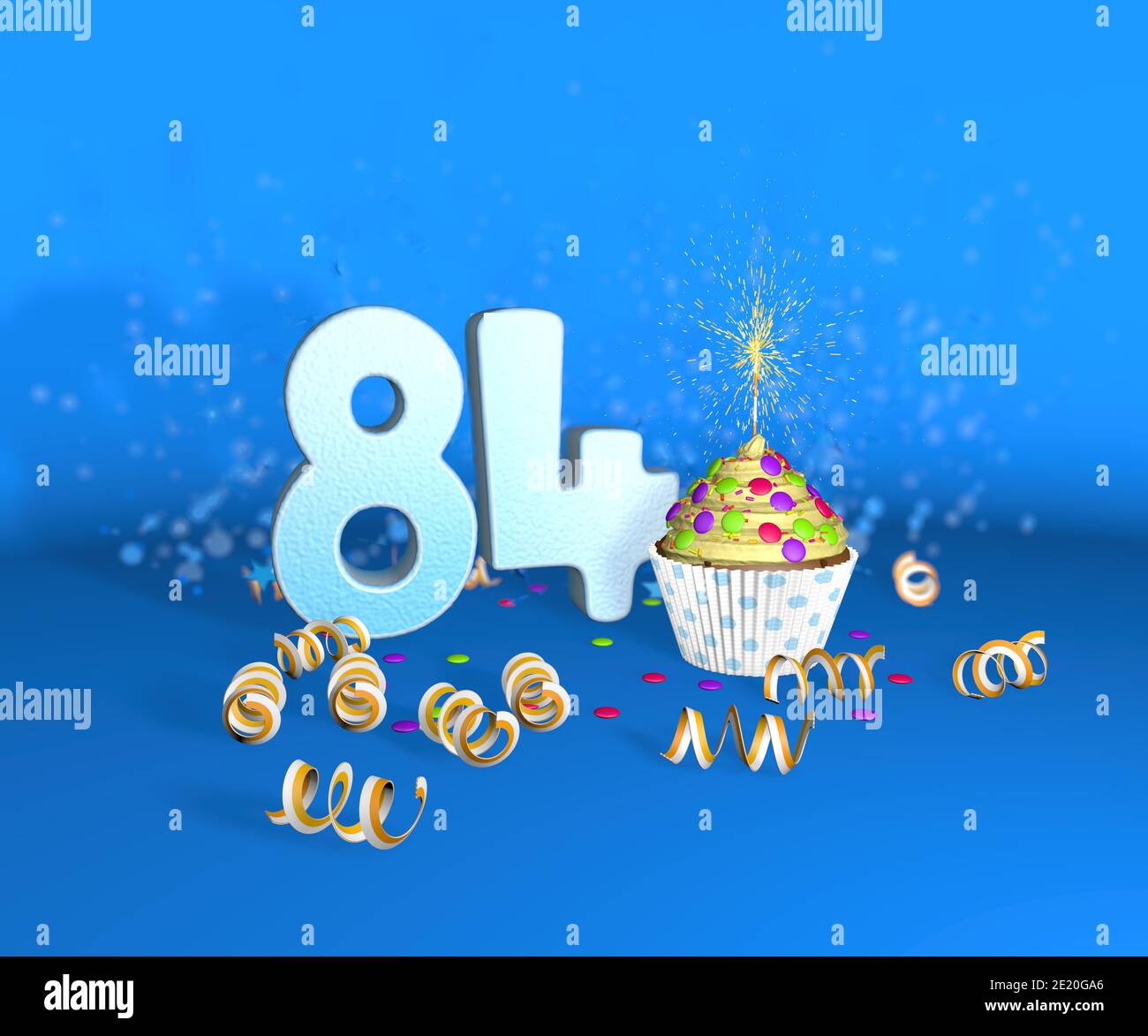 Cupcake with sparkling candle for birthday or anniversary 84 with the ...