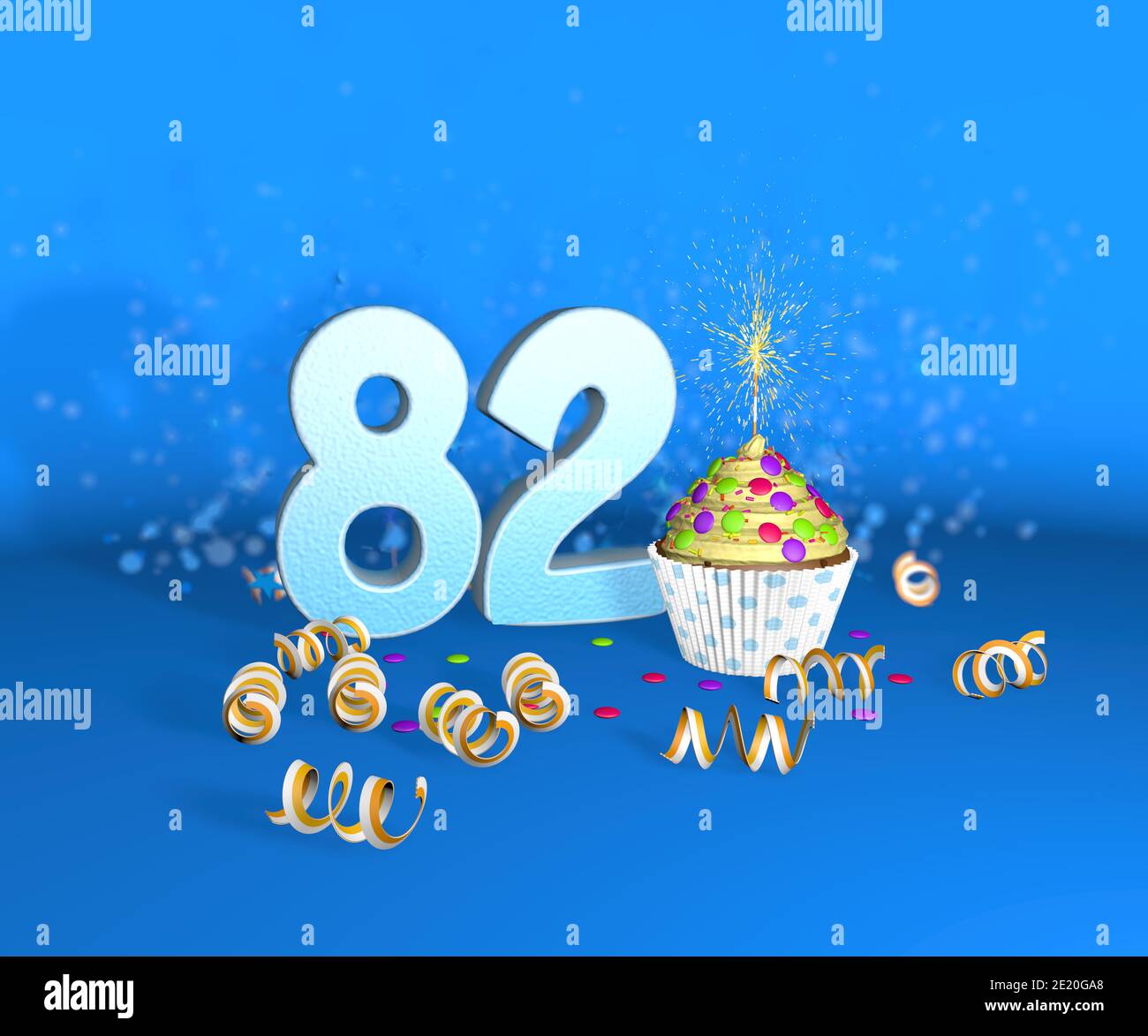 Cupcake with sparkling candle for birthday or anniversary 82 with the ...
