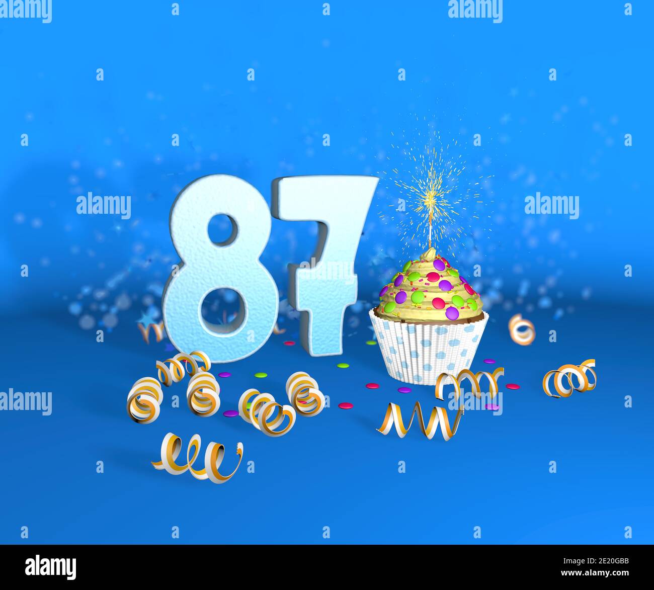Cupcake with sparkling candle for birthday or anniversary 87 with the ...