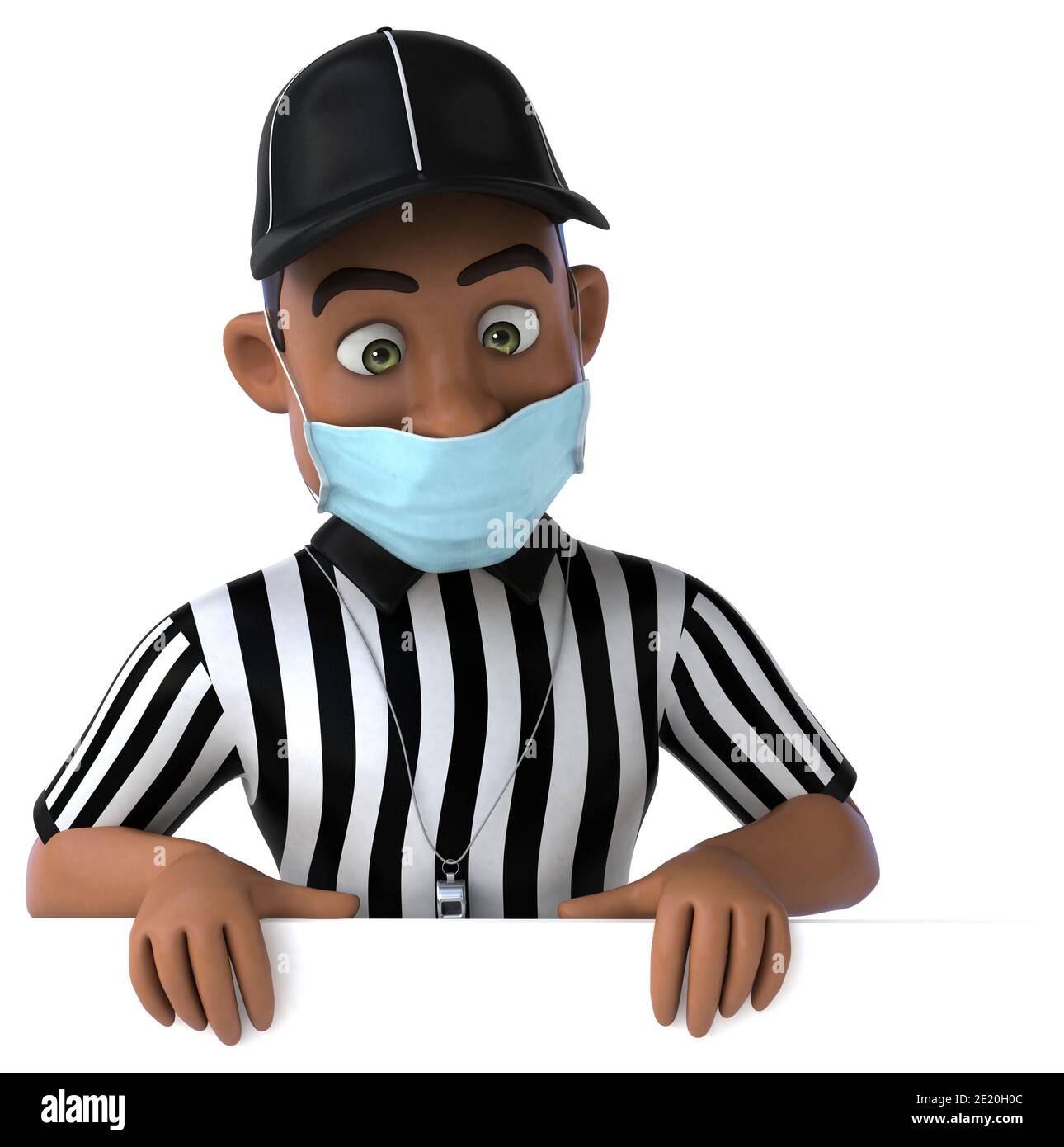 Fun 3D illustration of a black referee with a mask Stock Photo - Alamy