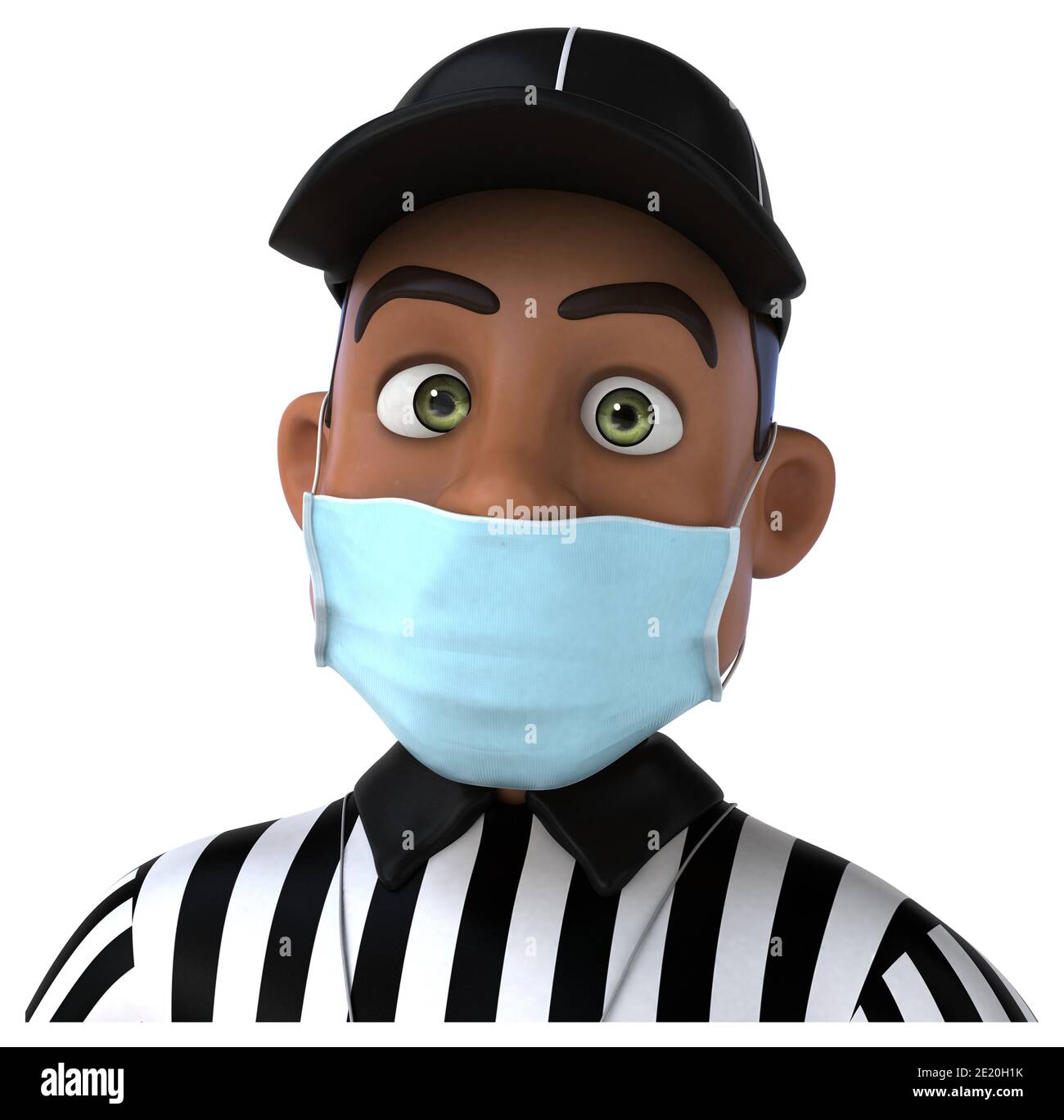 Fun 3D illustration of a black referee with a mask Stock Photo - Alamy