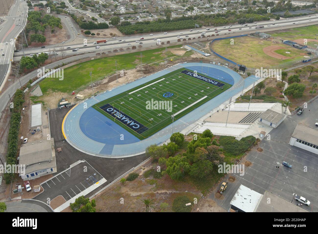 An aerial view of Adolfo Camarillo High School track and football field ...