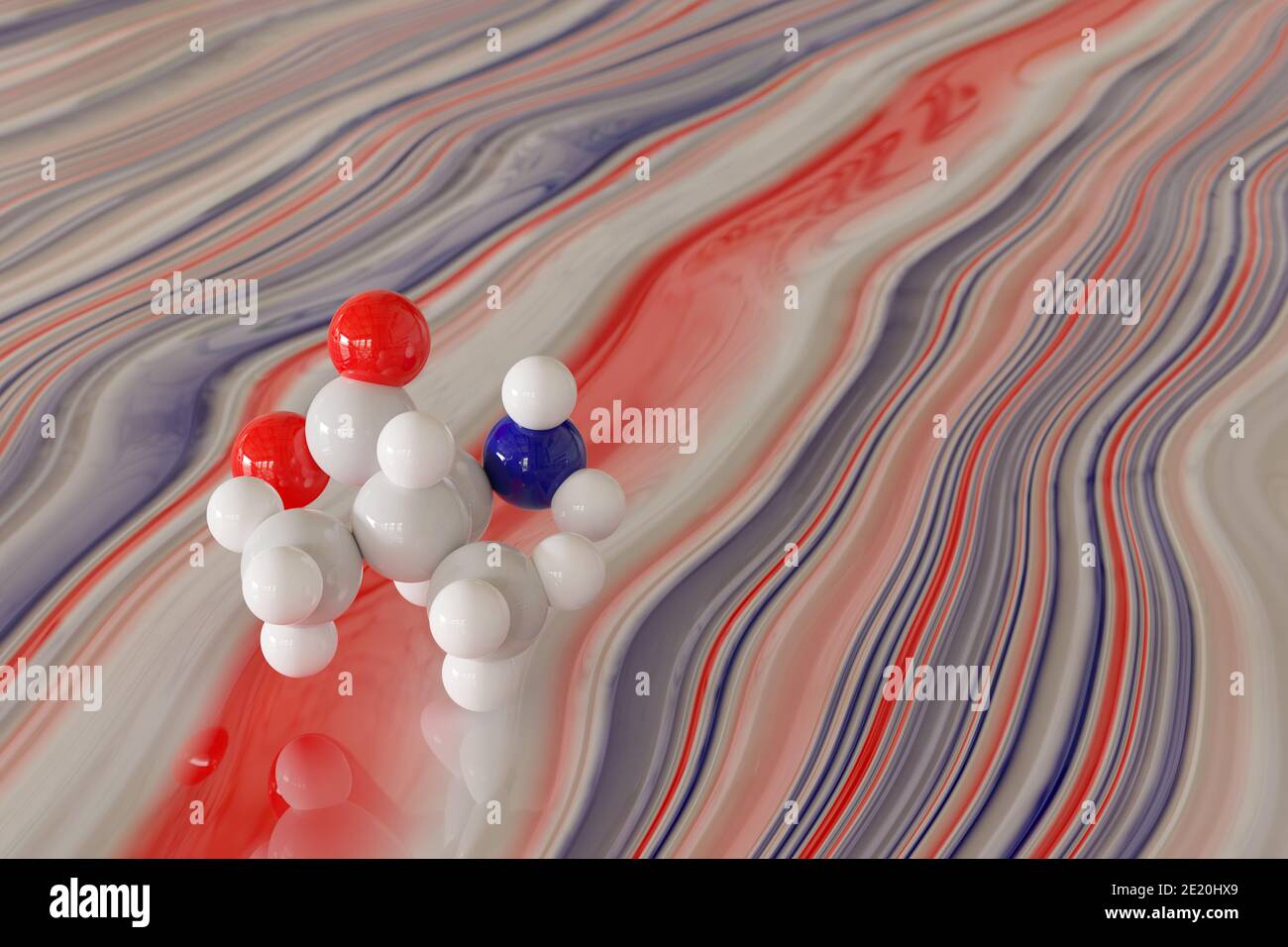Valine (l-valine, Val, V) amino acid molecule. 3D rendering. Scaled ...