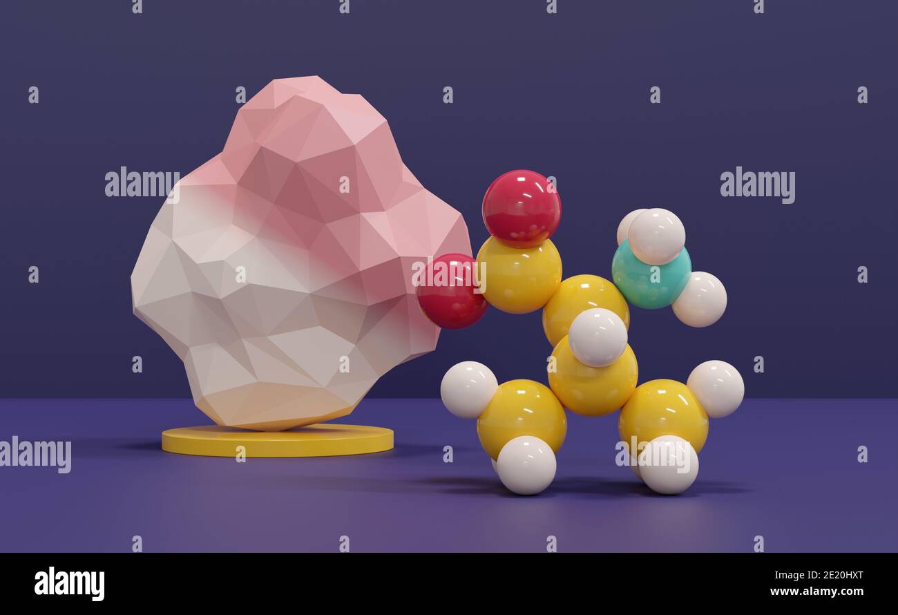 Valine (l-valine, Val, V) amino acid molecule. 3D rendering. Still life ...