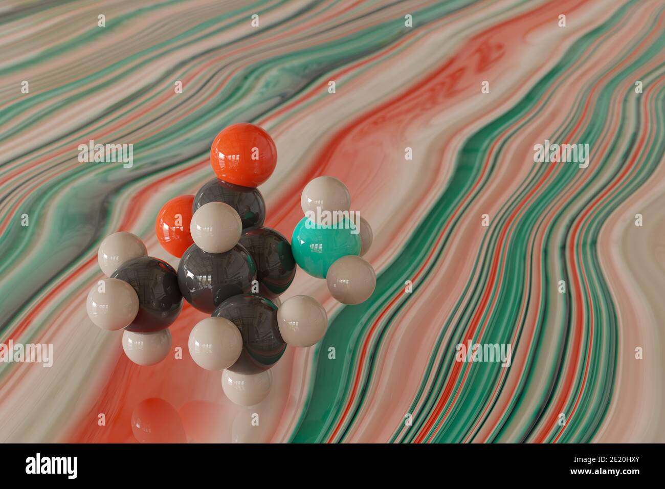 Valine (l-valine, Val, V) amino acid molecule. 3D rendering. Scaled ...