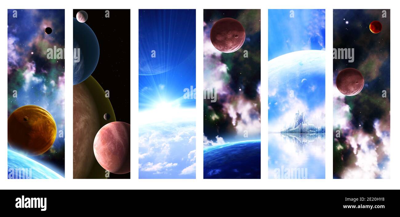 Set of vertical space banners with planets, nebula and stars. Elements ...