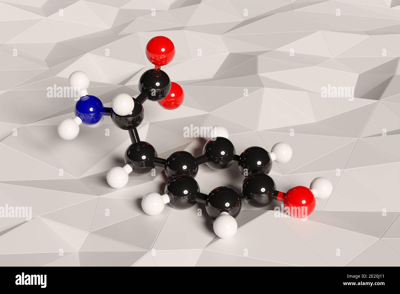 Tyrosine (l-tyrosine, Tyr, Y) amino acid molecule. 3D rendering. Atoms ...