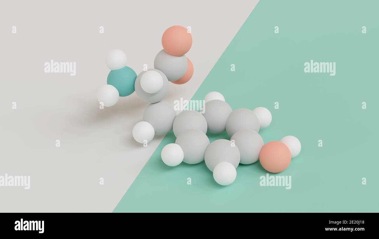 Tyrosine (l-tyrosine, Tyr, Y) amino acid molecule. 3D rendering. Atoms ...