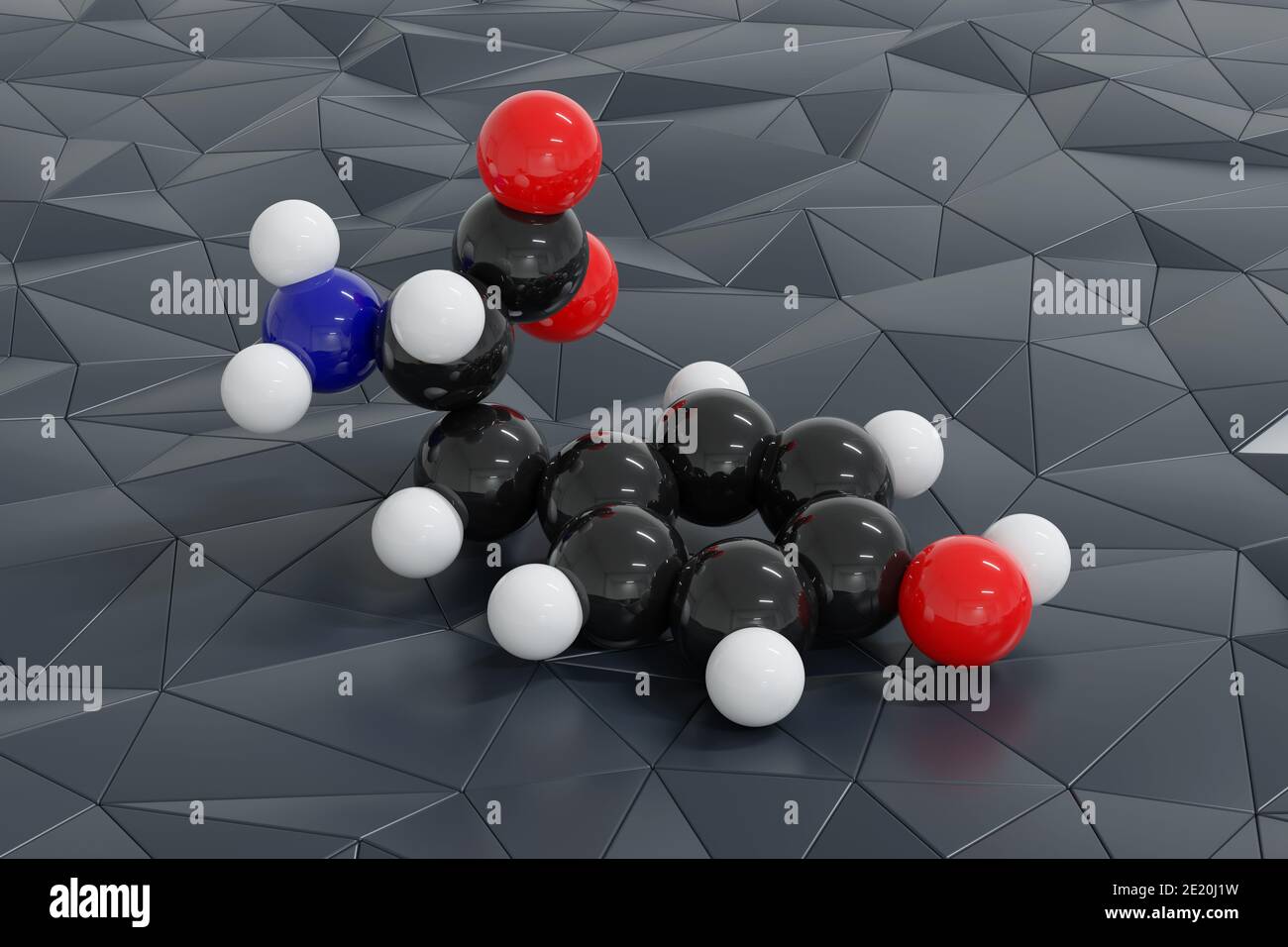 Tyrosine (l-tyrosine, Tyr, Y) amino acid molecule. 3D rendering. Atoms ...