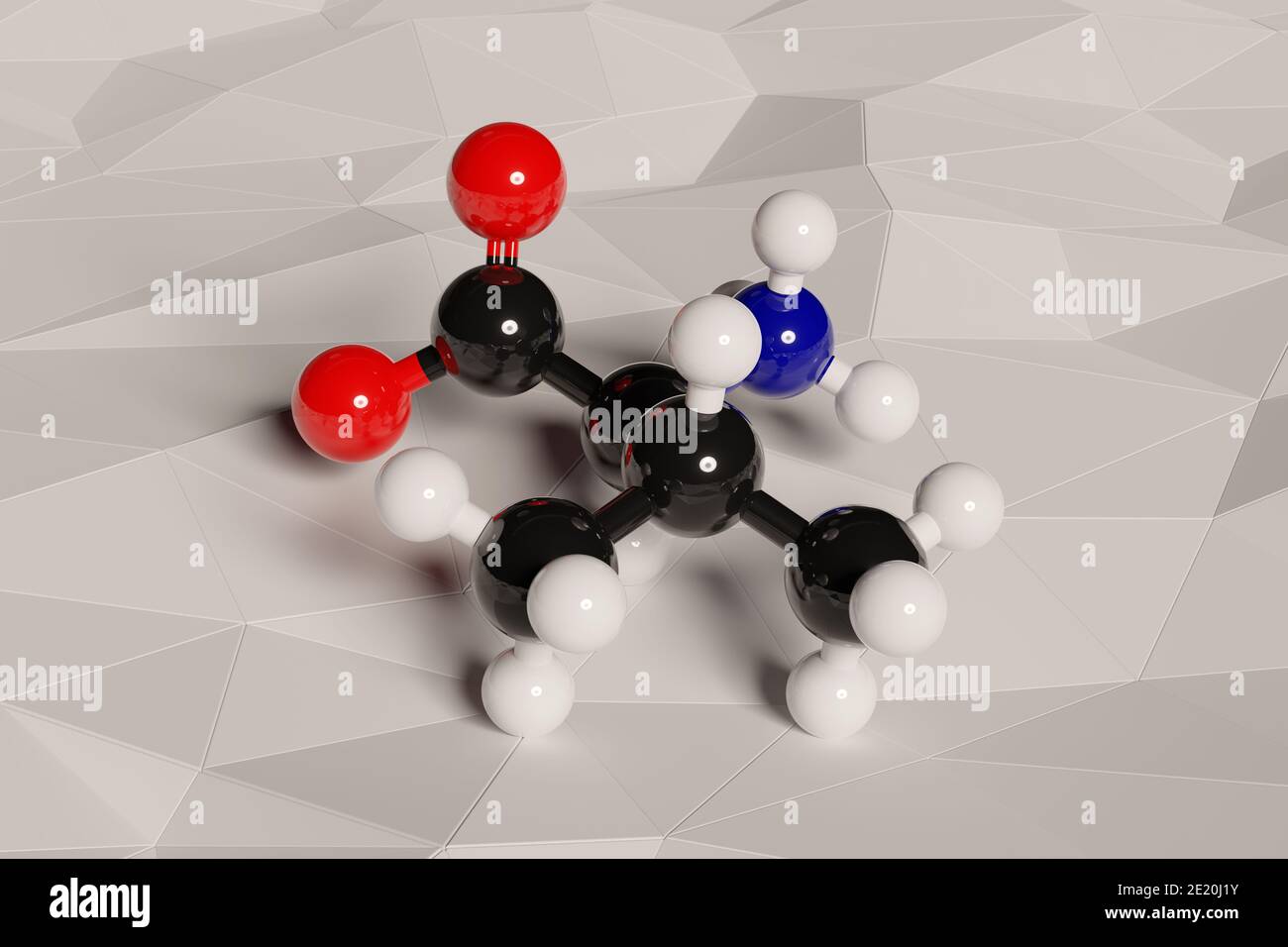 Valine (l-valine, Val, V) amino acid molecule. 3D rendering. Atoms are ...