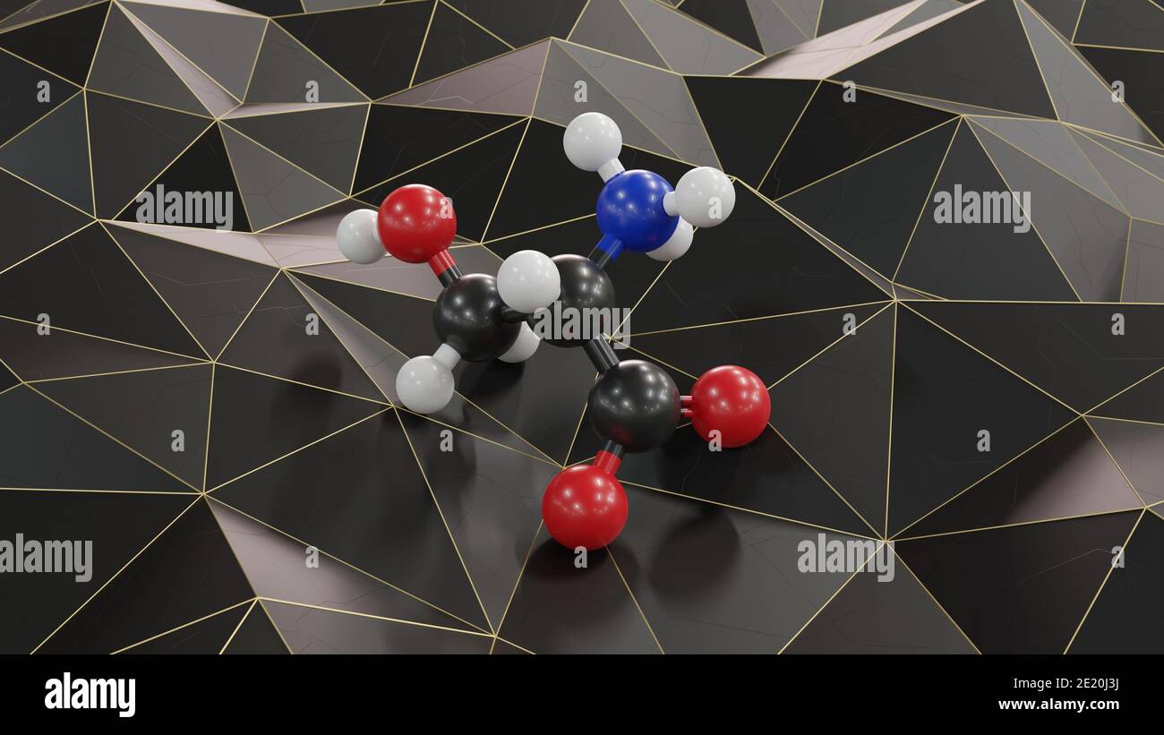 Serine (l-serine, Ser, S) amino acid molecule. 3D rendering. Atoms are ...