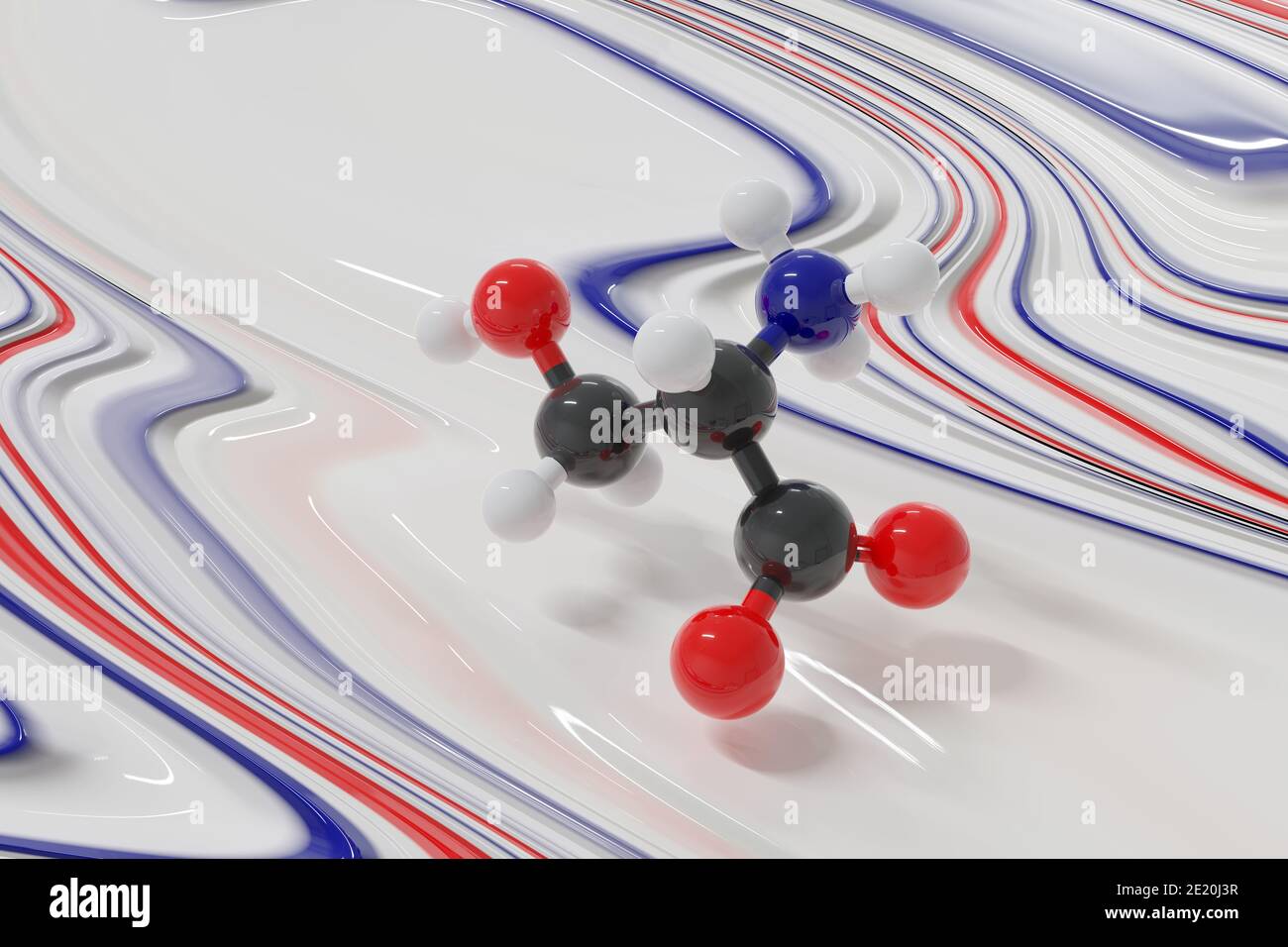 Serine (l-serine, Ser, S) amino acid molecule. 3D rendering. Ball and ...