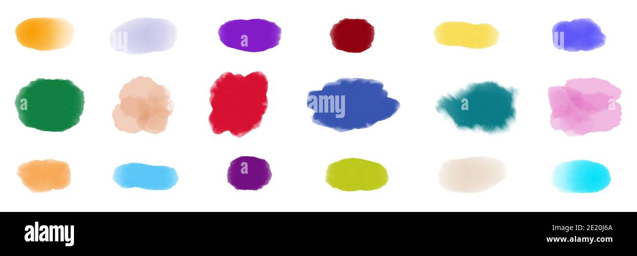 Set of multi-colored watercolor painted stain, circles, stripes, spot ...