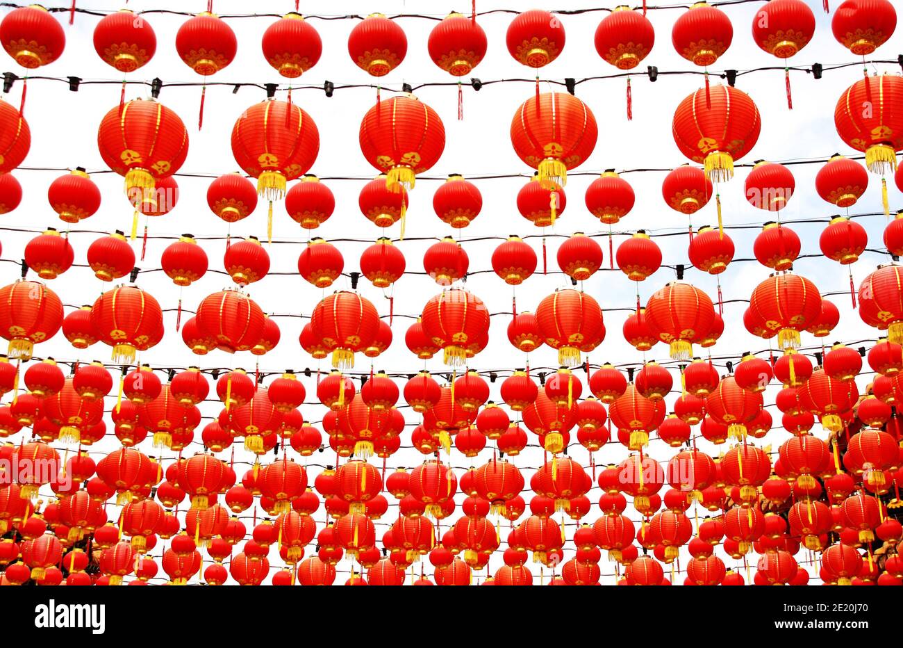 Many traditional red lanterns during Chinese new year festival ...