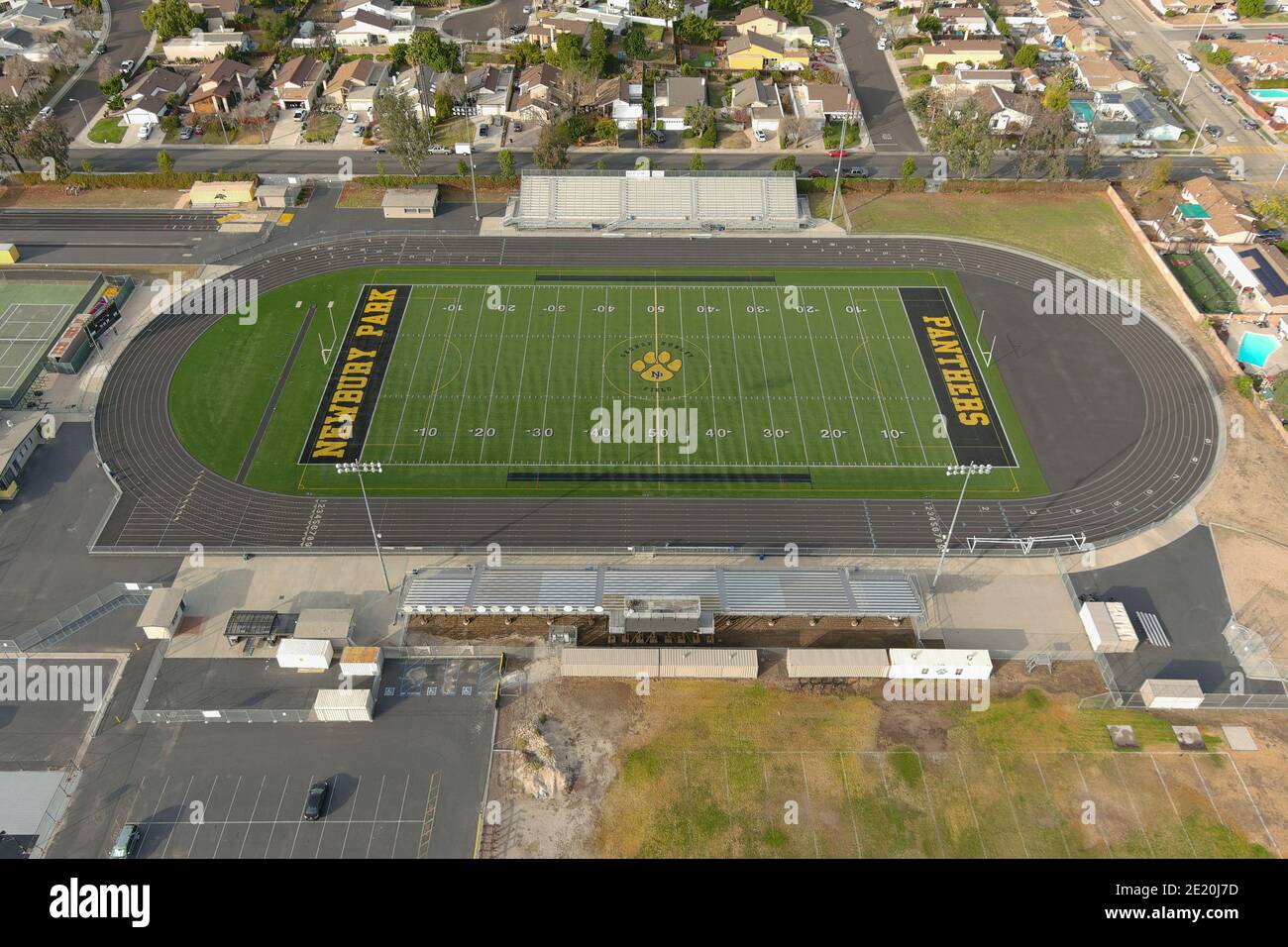 An aerial view of George Hurley football field and track at Newbury ...