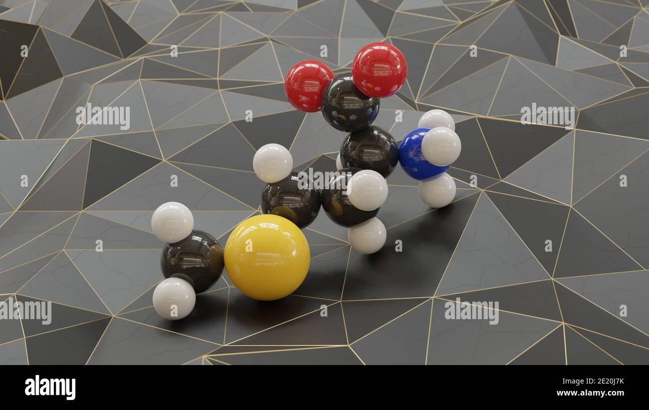 Methionine (L-methionine, Met, M) amino acid molecule. 3D rendering ...