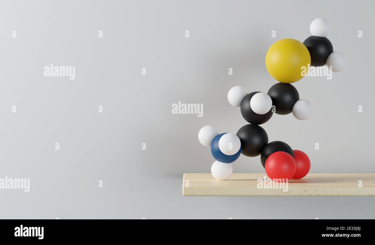 Methionine (L-methionine, Met, M) amino acid molecule. 3D rendering ...